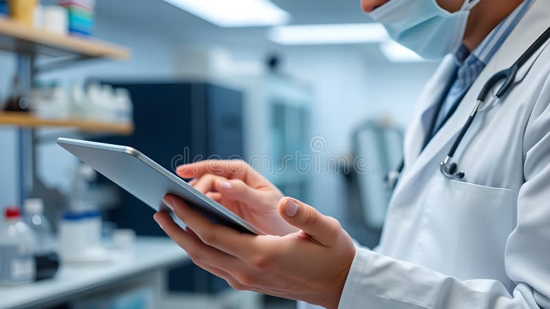 Doctor Using a Tablet in a Hospital Setting Stock Illustration ...