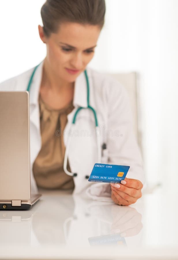 Closeup on Doctor Woman Using Credit Card Stock Image - Image of debit ...