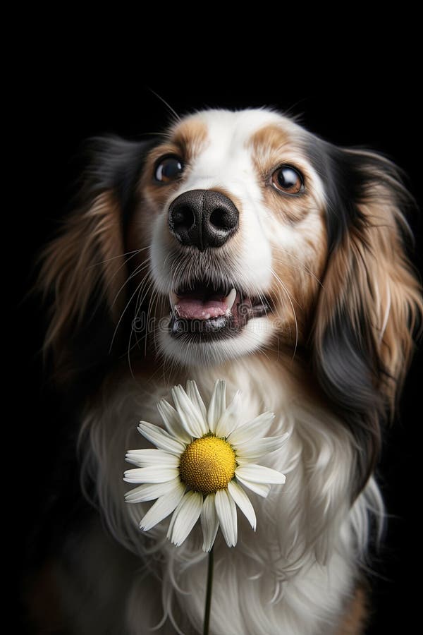 Closeup of Dog and Daisy Flower. Generative AI Stock Illustration ...