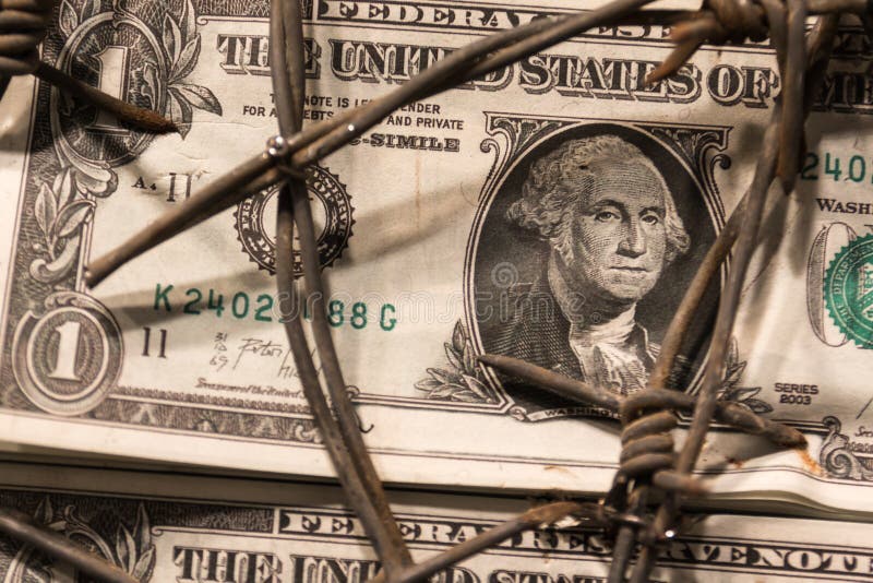 Closeup of Dollar Banknote with Barbed Wire Stock Photo - Image of cash ...