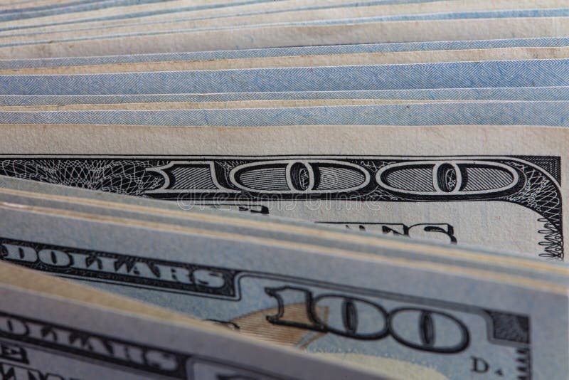 Closeup of 100 Dollar Banknotes on Edge Stock Image - Image of element ...
