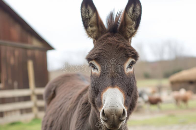 Closeup of a Donkeys Face with a Barn Backdrop Stock Photo - Image of ...