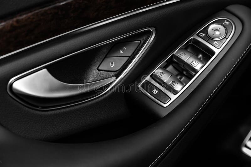 Closeup of a Door Control Panel in a New Car. Stock Image - Image of ...