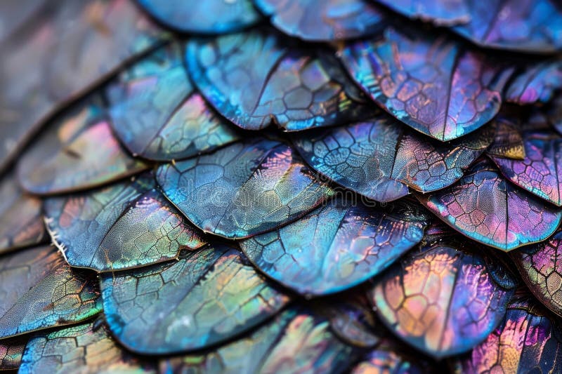Closeup of a Dragon Scale Shimmering with Iridescent Colors Intricate ...