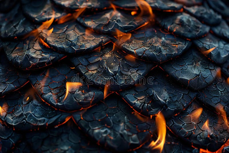 Closeup of Dragon Scales on Fire. the Flames Create a Dramatic Contrast ...