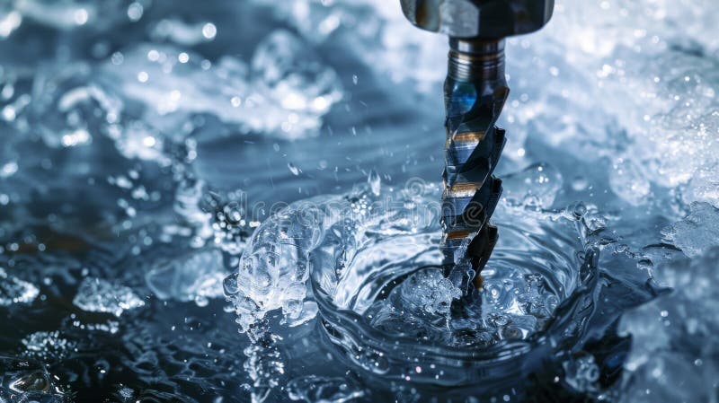A Closeup of a Drill Boring into the Thick Ice Chipping Away at the ...