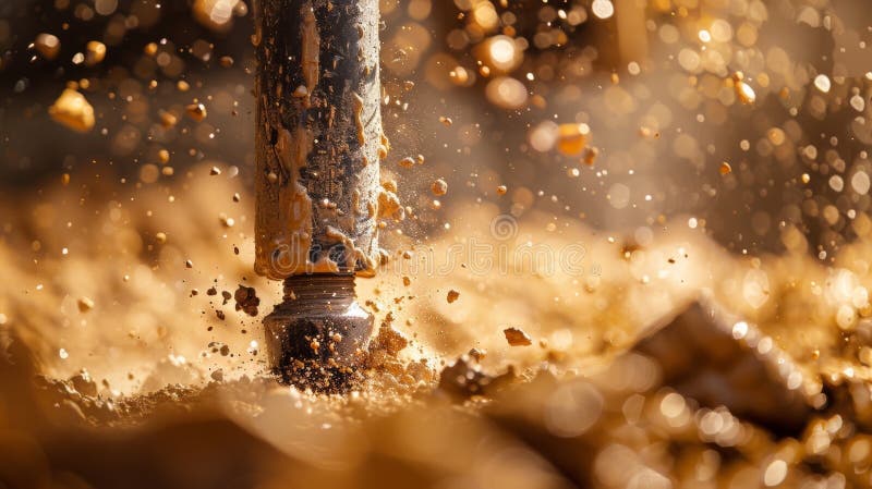 A Closeup of a Drilling Bit As it Bites into the Shale Rock Churning Up ...