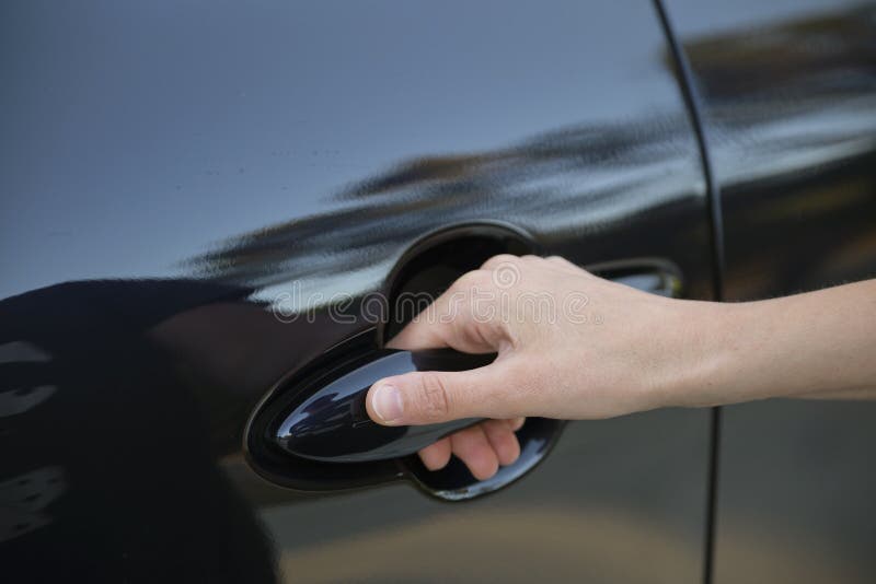 Closeup of Driver Hand Opening Car Front Door Stock Image - Image of ...