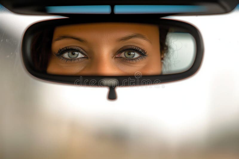 Closeup of a Drivers Eyes Reflected in the Rearview Mirror Stock Image ...