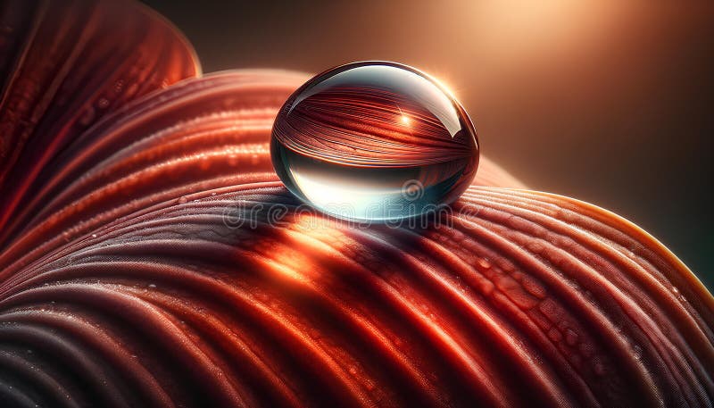 Closeup of a Drop of Dew Reflecting the Sun on a Flower Petal Stock ...