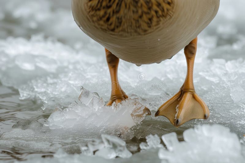 Closeup of a Ducks Feet Paddling Under Semiclear Ice Stock Photo ...