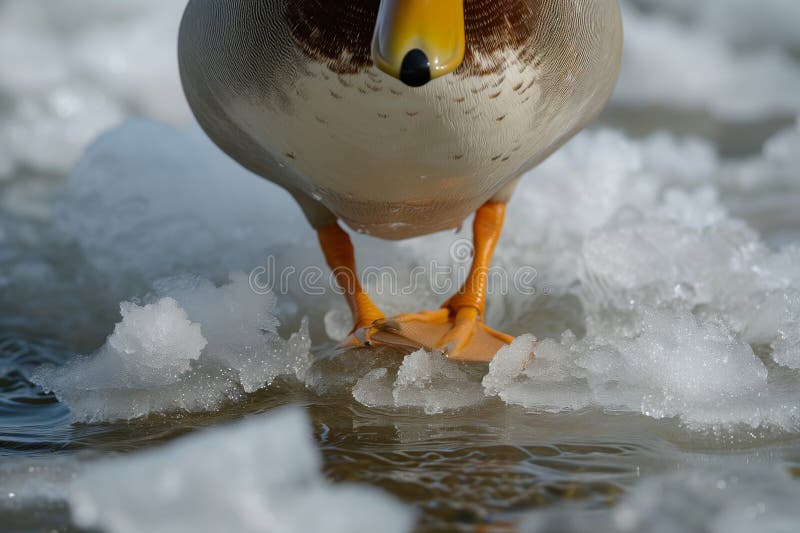 Closeup of a Ducks Feet Paddling Under Semiclear Ice Stock Photo ...