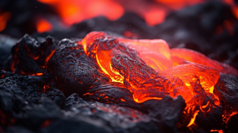 Closeup of Dynamic Lava Flow with Bubbling Magma Stock Illustration ...