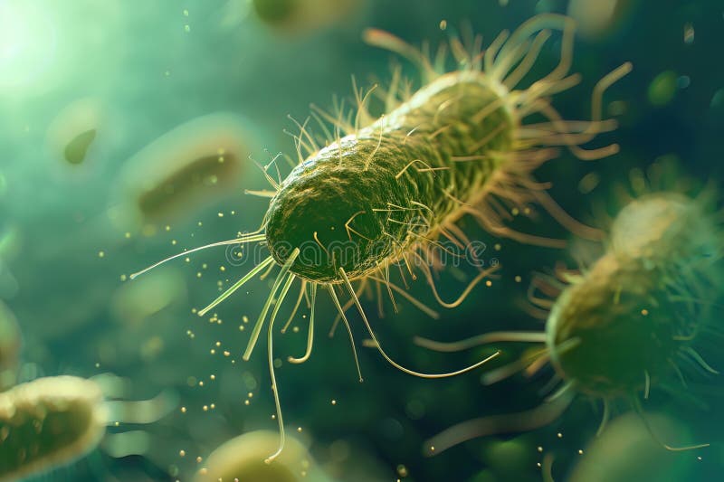 Closeup of E Coli Bacteria Showing the Rodshaped Structure and Flagella ...