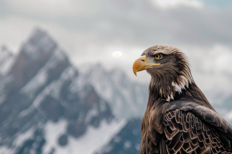 Closeup of an Eagle with Sharp Mountains Rising in the Distance Stock ...