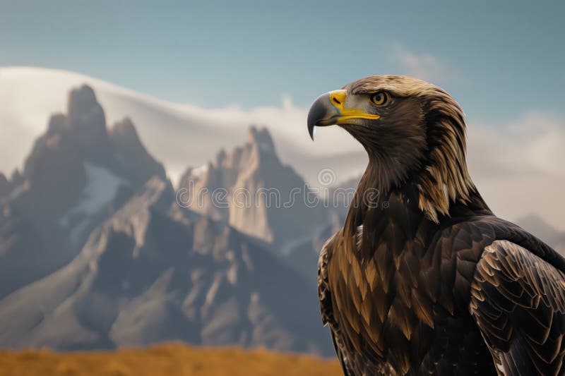 Closeup of an Eagle with Sharp Mountains Rising in the Distance Stock Image - Image of ...