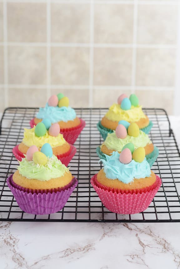 Easter Cupcakes Cooling on Wire Rack Stock Photo - Image of marble ...