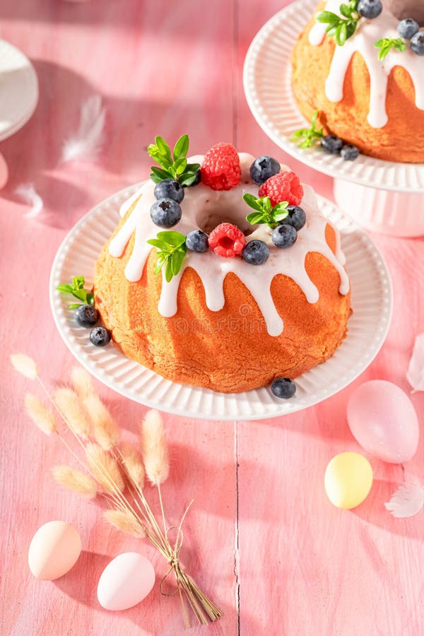 Closeup Easter Ring Cake Lemon Icing Fruit Stock Photos - Free ...