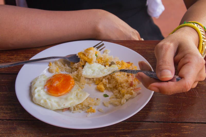 Closeup Eating Rice and Egg Stock Image - Image of asian, lunch: 127704723