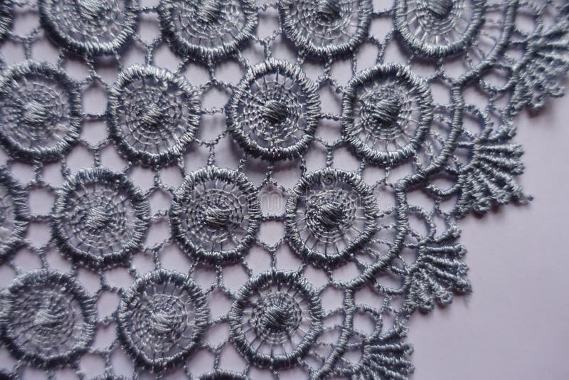 Closeup of Edge of Grey Lace with Circular Pattern Stock Photo - Image ...