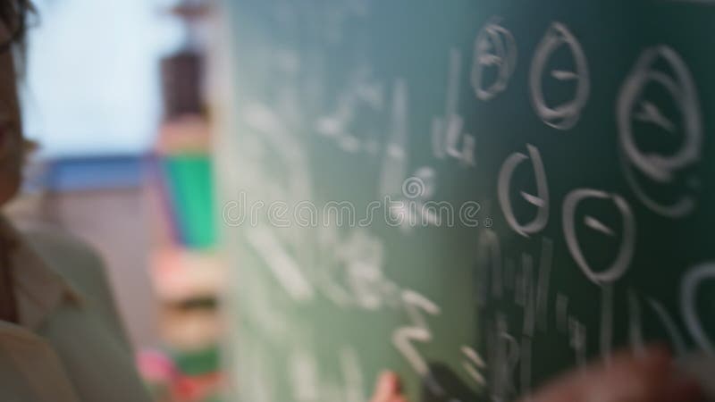 Closeup Educator Writing Chalkboard at Mathematics School Lesson. Woman ...