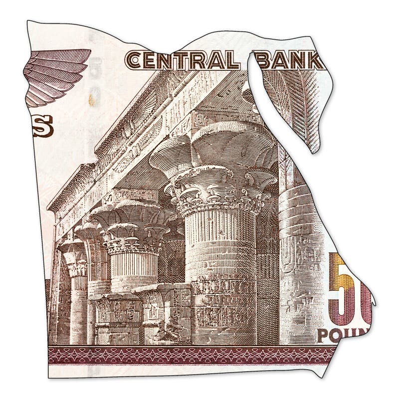 50 Egyptian Pound Bank Note Reverse in Shape of Egypt Stock Image ...