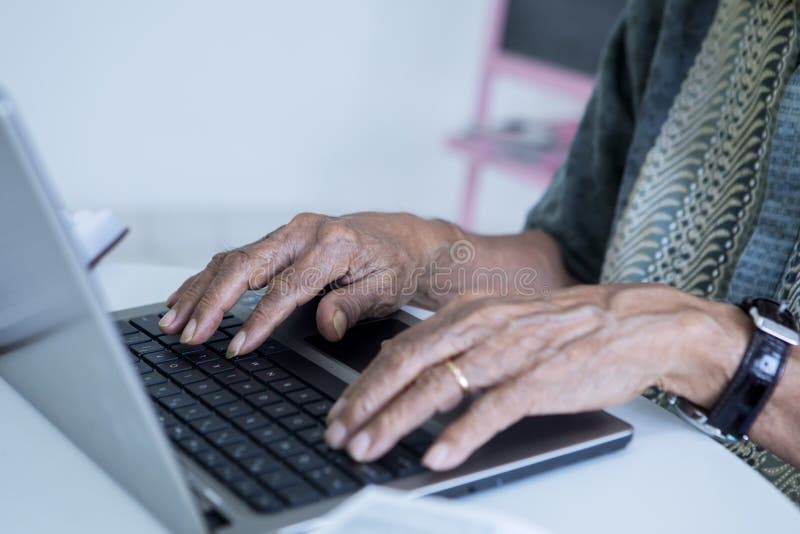 Elderly Man Hands Typing on the Laptop Stock Photo - Image of leisure ...
