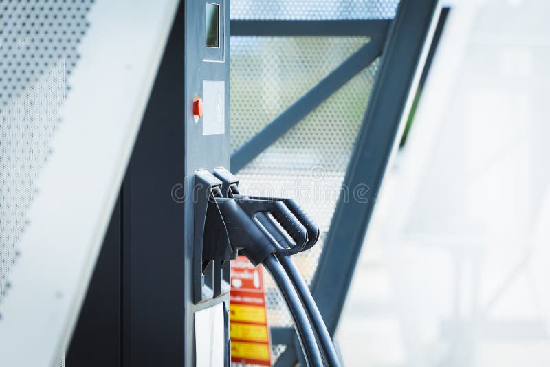 Closeup Electric Car Charger Head Plug for Charging EV Car at Ev ...