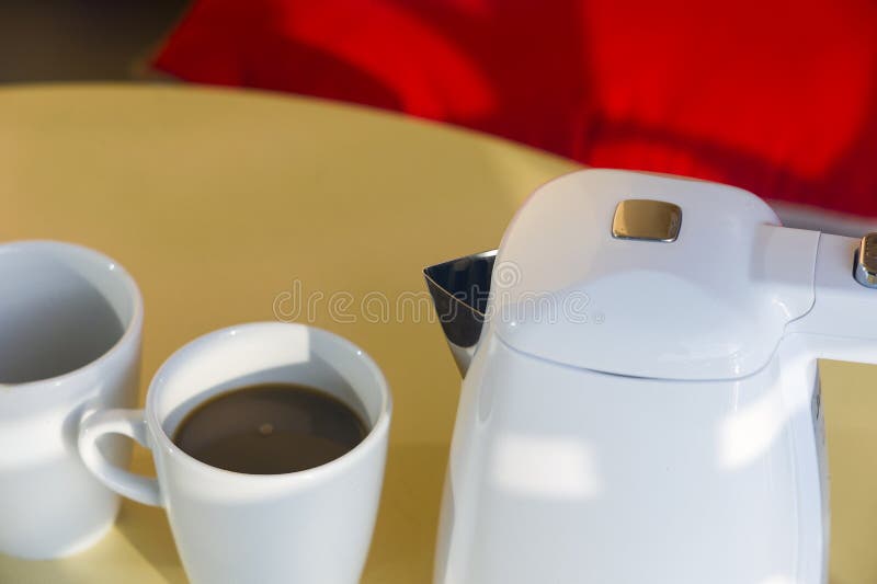 Electric Kettle and Fresh Coffee Stock Image - Image of breakfast ...