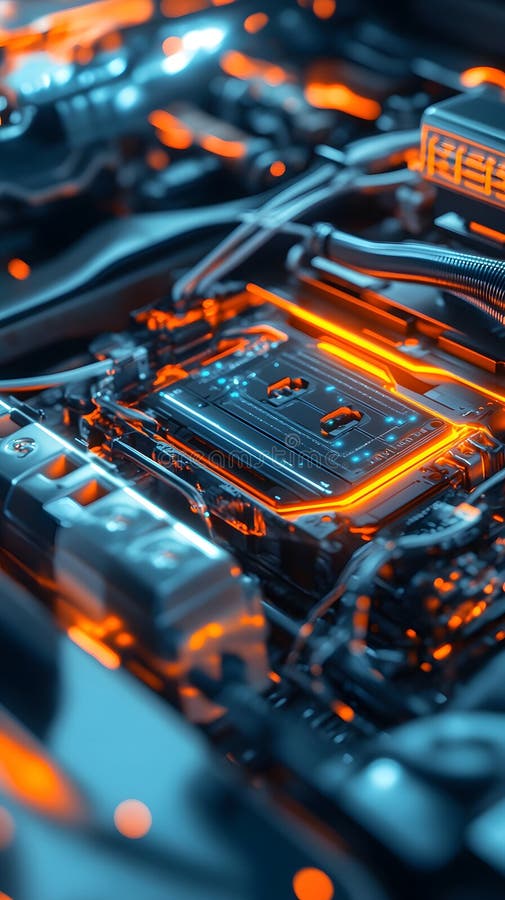 Closeup of an Electric Vehicles Battery Management System, Highlighting ...
