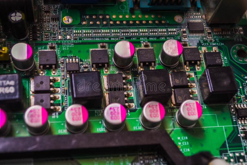 Closeup on Electronic Board in Hardware Repair Shop, Blurred and Toned ...