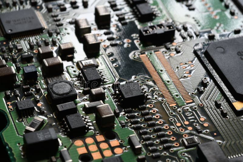 Closeup on Electronic Circuit Board with Components and Semiconductors ...