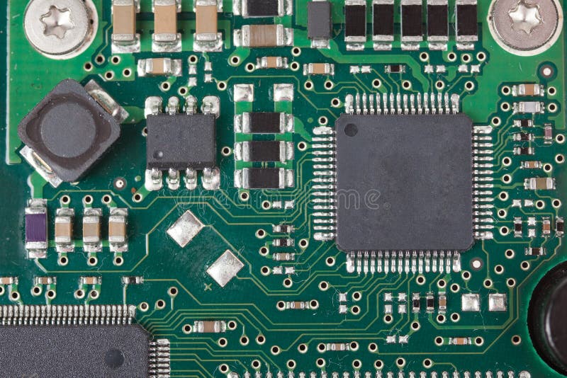 Microchips On Circuit Board Stock Image - Image of resistor, electronic ...