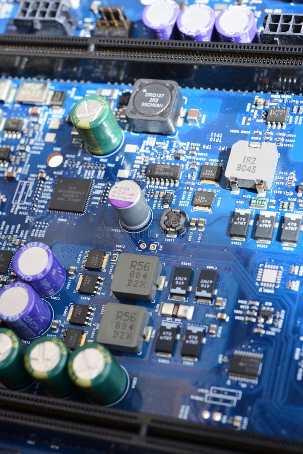Blue Circuit Board with Electronic Chips Stock Image - Image of digital ...