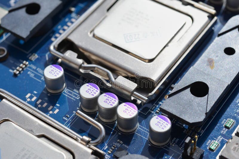 Blue Circuit Board with Electronic Chips Stock Image - Image of digital ...