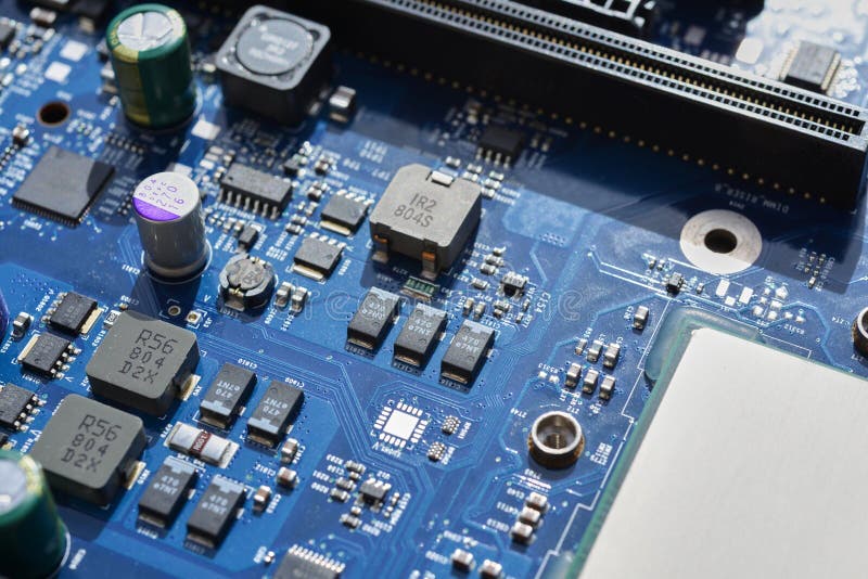 Blue Circuit Board with Electronic Chips Stock Image - Image of digital ...