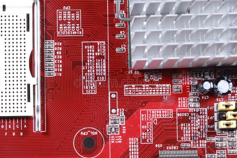 Closeup of Red Electronic Motherboard Circuit with Processor Stock ...