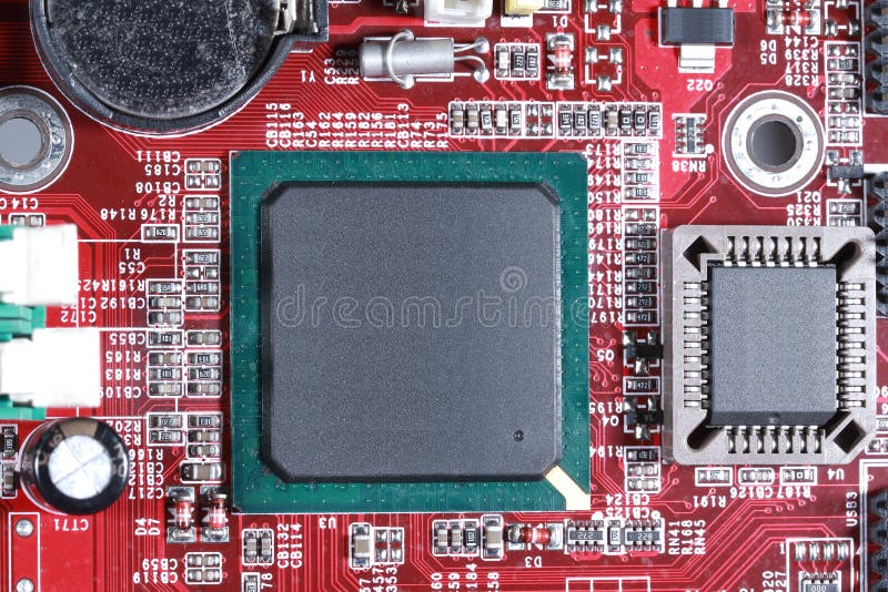 Closeup of Electronic Circuit Red Board with Processor of Compu Stock ...