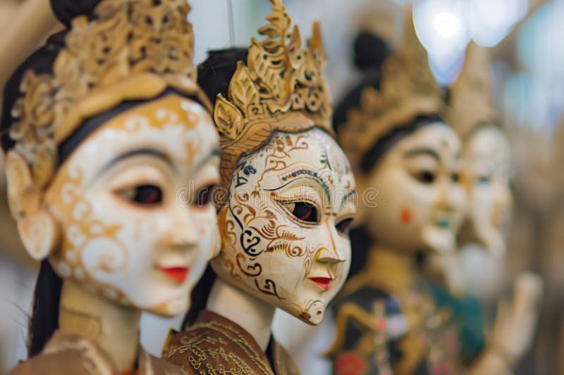 Closeup of Elegant, Handcrafted Wooden Puppets on Display Stock Image ...