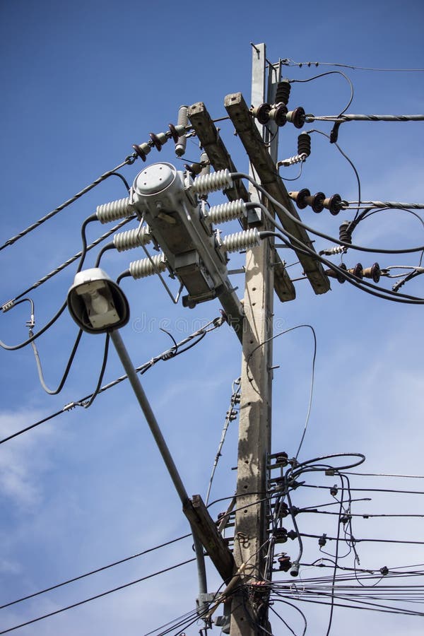 Closeup Eletricity Line and Electricity Post Stock Image - Image of ...