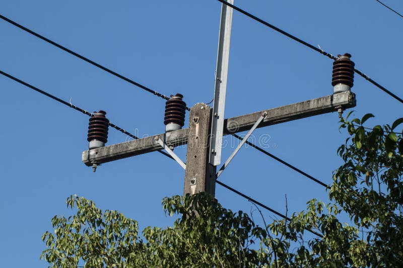 Closeup Eletricity Line and Electricity Post Stock Image - Image of ...