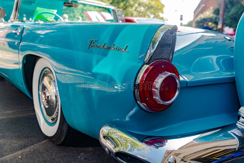 Closeup of the Emblem and Taillight of a 50 S Ford Tanderbird Retro Car ...