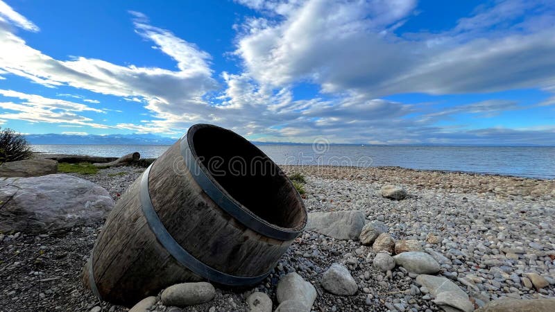 Closeup of the Empty Barrel on the Shore. Stock Photo - Image of view ...