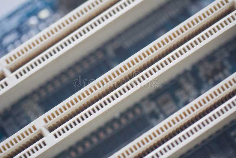 Closeup on Empty Pci or Ram Slots on a Modern Blue Motherboard ...
