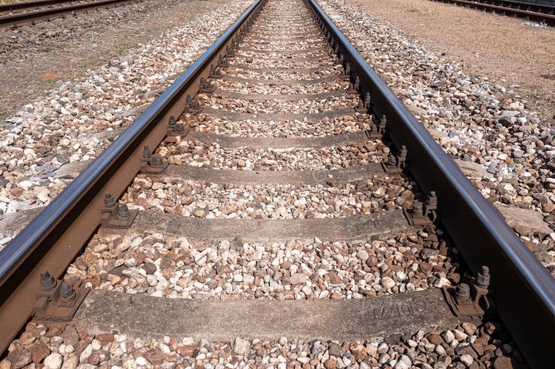 Closeup of Empty Straight Railroad Track. Perspective View Stock Image ...