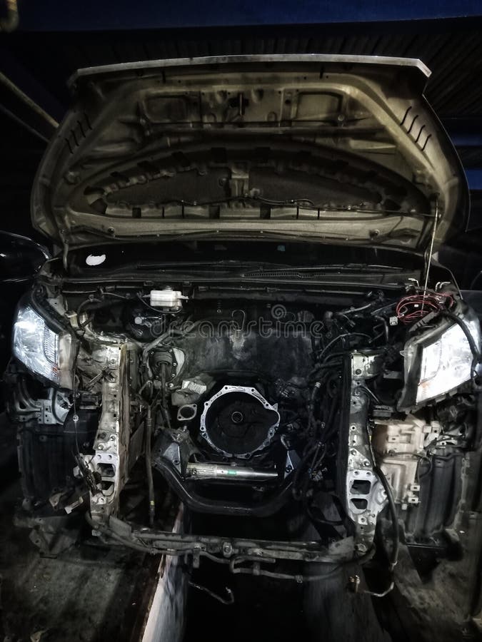 Closeup of the Engine Compartment of His Car at the Workshop Stock ...