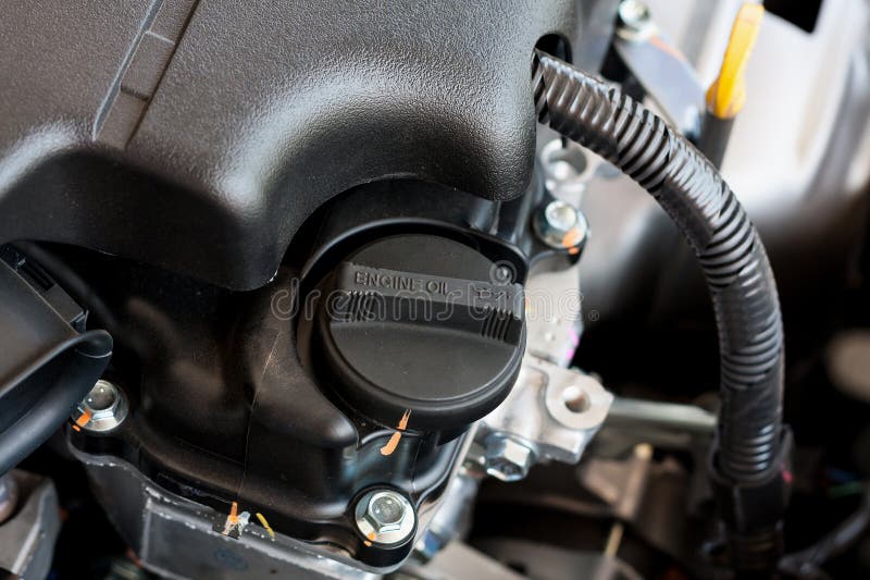 Closeup Engine Oil Cap in Engine Stock Image - Image of check, change ...