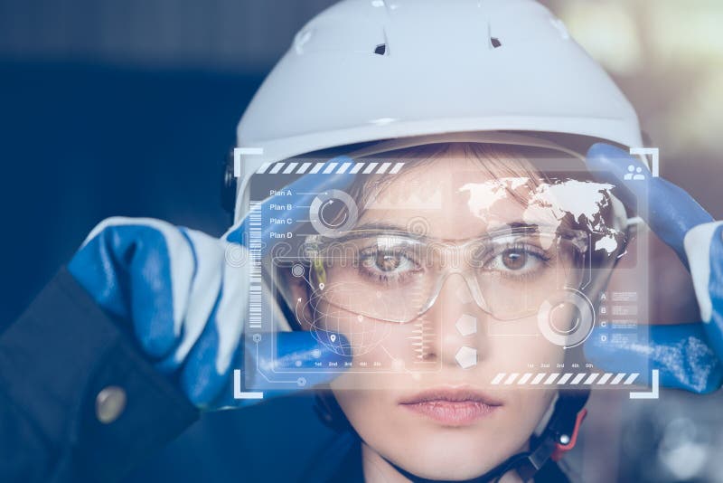 Closeup Engineer Looking Digital Holographic Interface Digital System ...