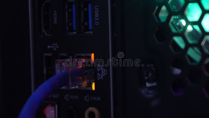 Closeup of Ethernet Network Connection Port from Server or PC on the ...