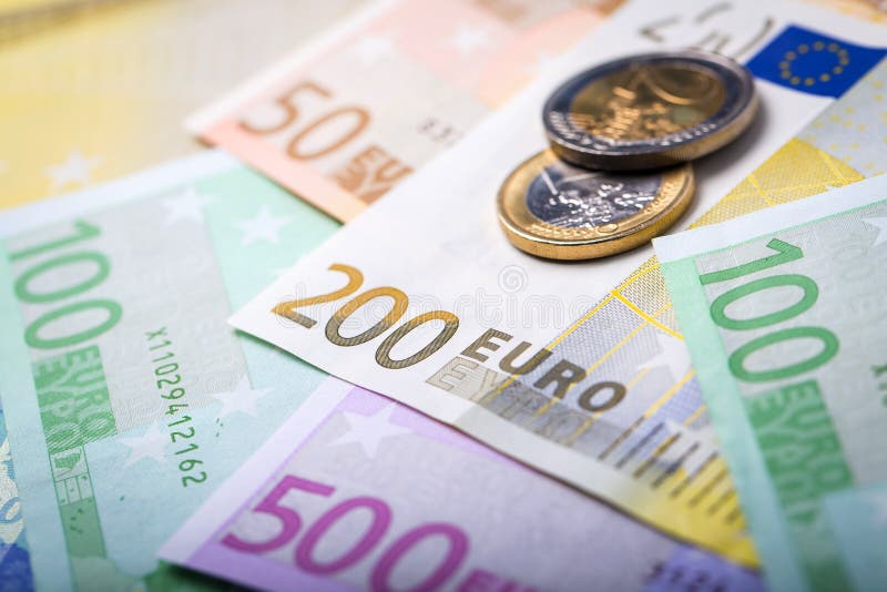 Closeup of Euro Banknotes and Coins Stock Photo - Image of banknote ...